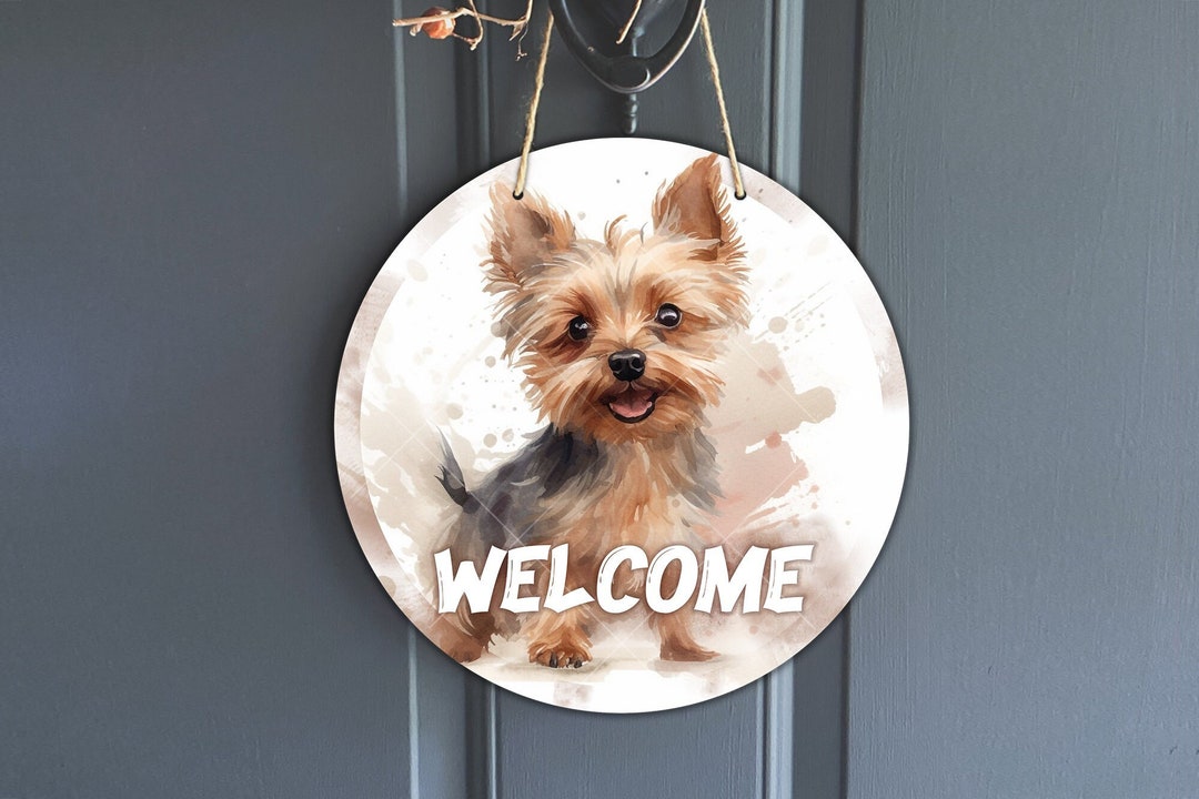 Watercolor Yorkshire Terrier Sign, Round Happy Yorkie Sign for Wreaths ...