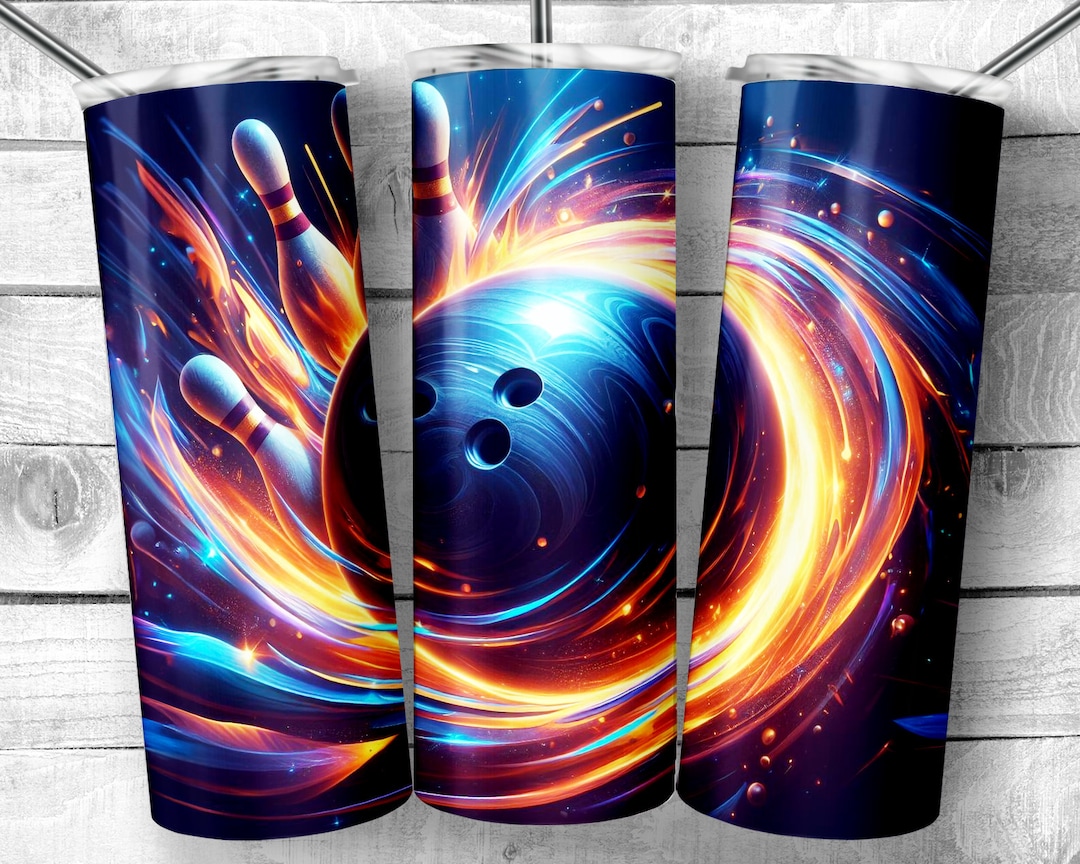 Flaming Bowling Ball Hitting Pins 20 Oz Skinny Tumbler Sublimation ...
