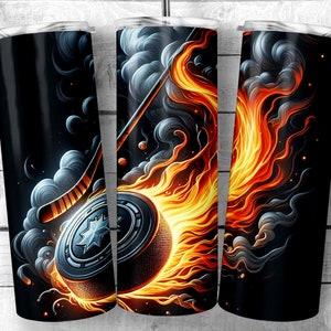 Flaming Hockey Puck 20 Oz Skinny Tumbler Sublimation Design, Hockey ...