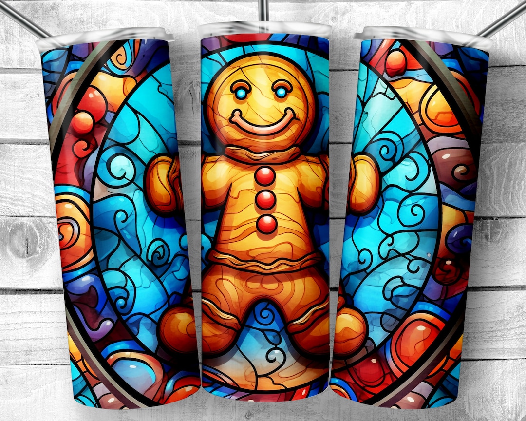 Faux Stained Glass Gingerbread Man 20oz Skinny Tumbler, Cheerful ...