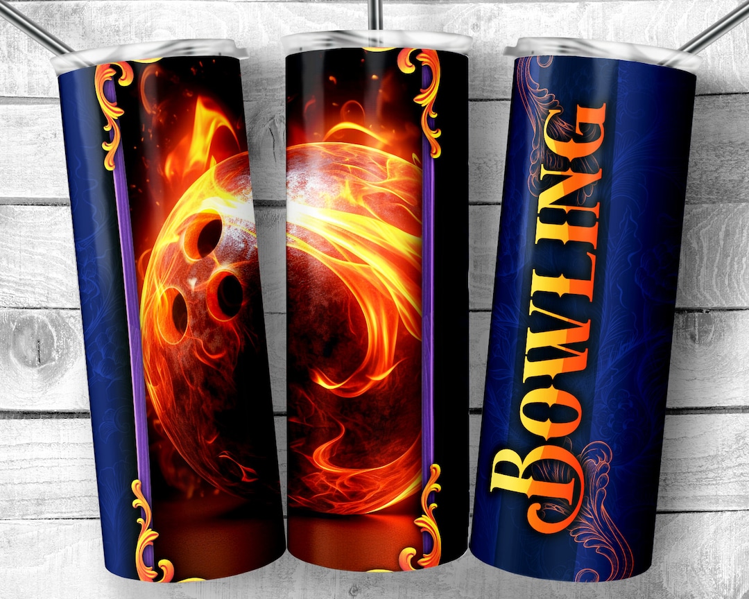 Flaming Bowling Ball 20 Oz Skinny and Tapered Tumbler Sublimation ...