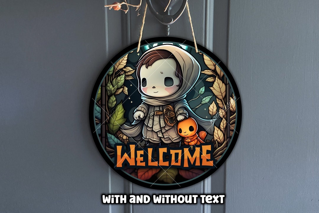 Welcome Halloween Ghost Character Stained Glass Door Hanger | Cute ...