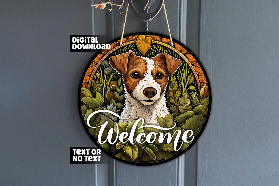 Faux Stained Glass Jack Russell Sign, Round Vintage JTR Sign for ...