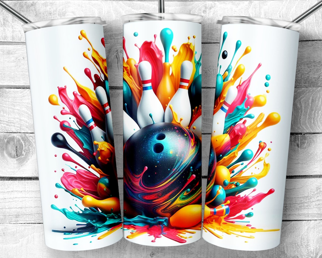 Colorful Bowling Ball and Pins 20 Oz Skinny Tumbler Sublimation Design ...