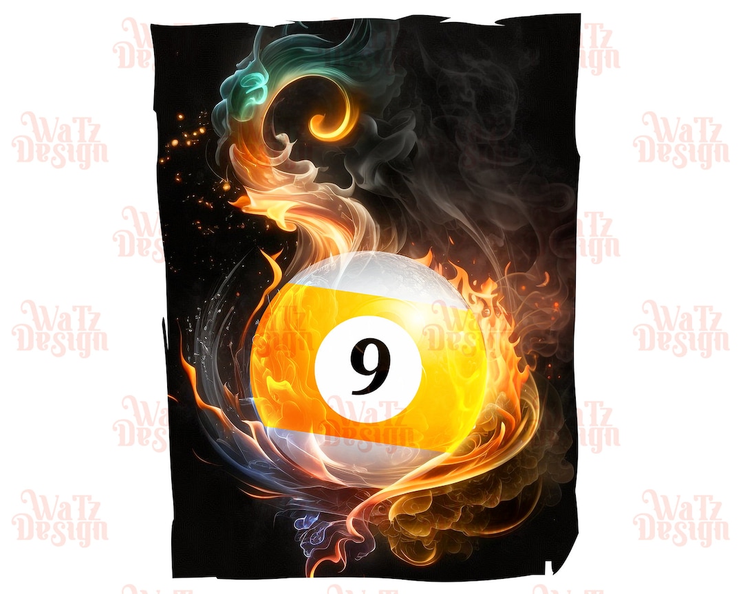 Flaming Pool Ball Png, 9 Ball With Magic Flames Sublimation Design, 3D ...