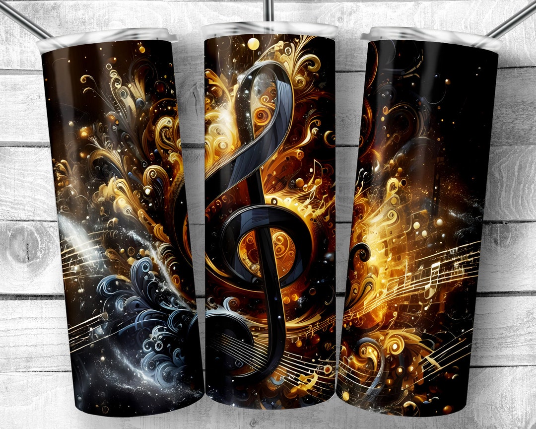 Gold and Black Music Clef 20oz Skinny Tumbler Design, Luxury 3d Music ...