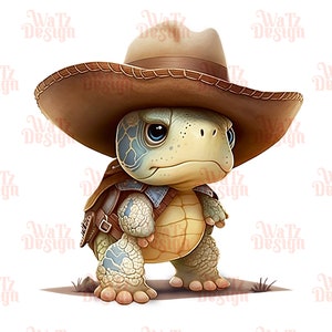 Cute Cowboy Turtle PNG - Western Themed Baby Tortoise Sublimation ...