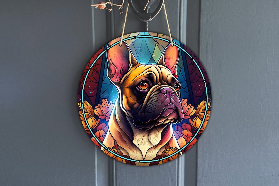 Vintage Faux Stained Glass French Bulldog Design, Frenchie Art for ...