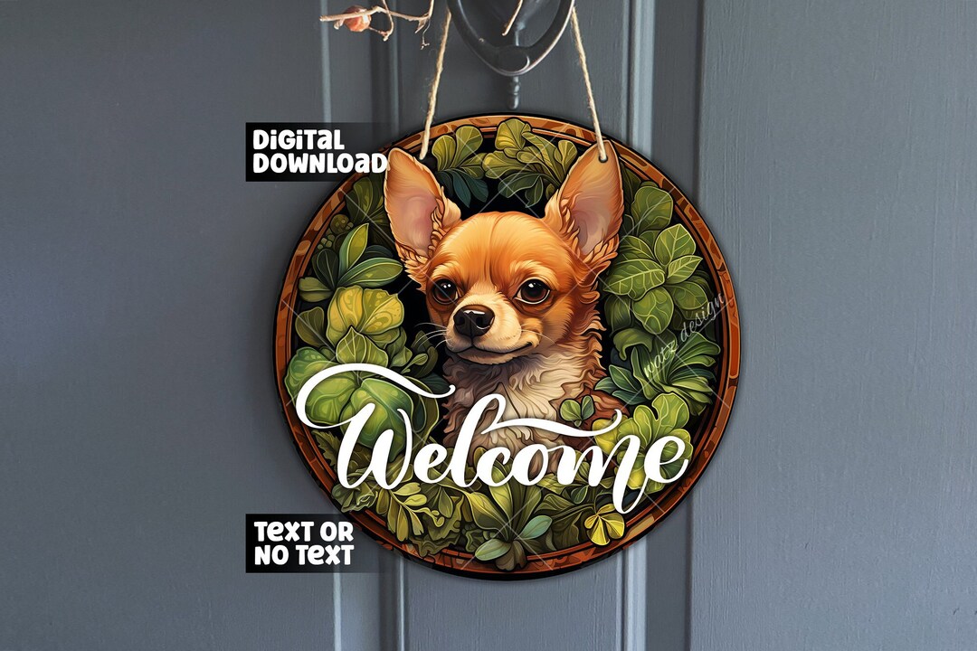 Faux Stained Glass Chihuahua Sign, Round Applehead Sign for Wreaths ...