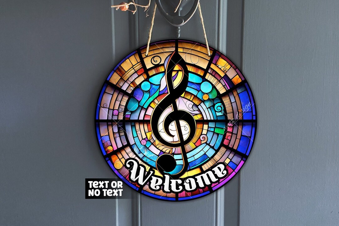 Music Clef Faux Stained Glass Door Hanger Design - Musical Note Sign ...