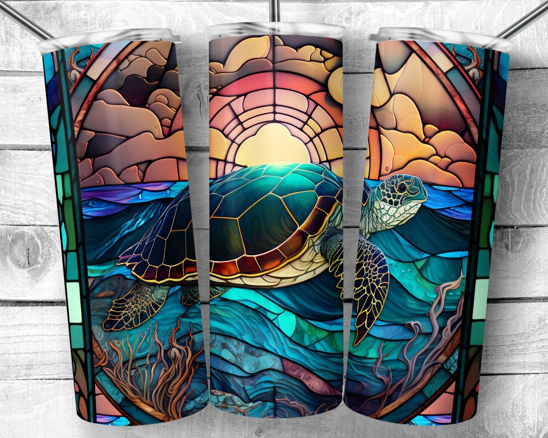 Stained Glass Sea Turtle 20oz Skinny Tumbler Design, Colorful Turtles ...