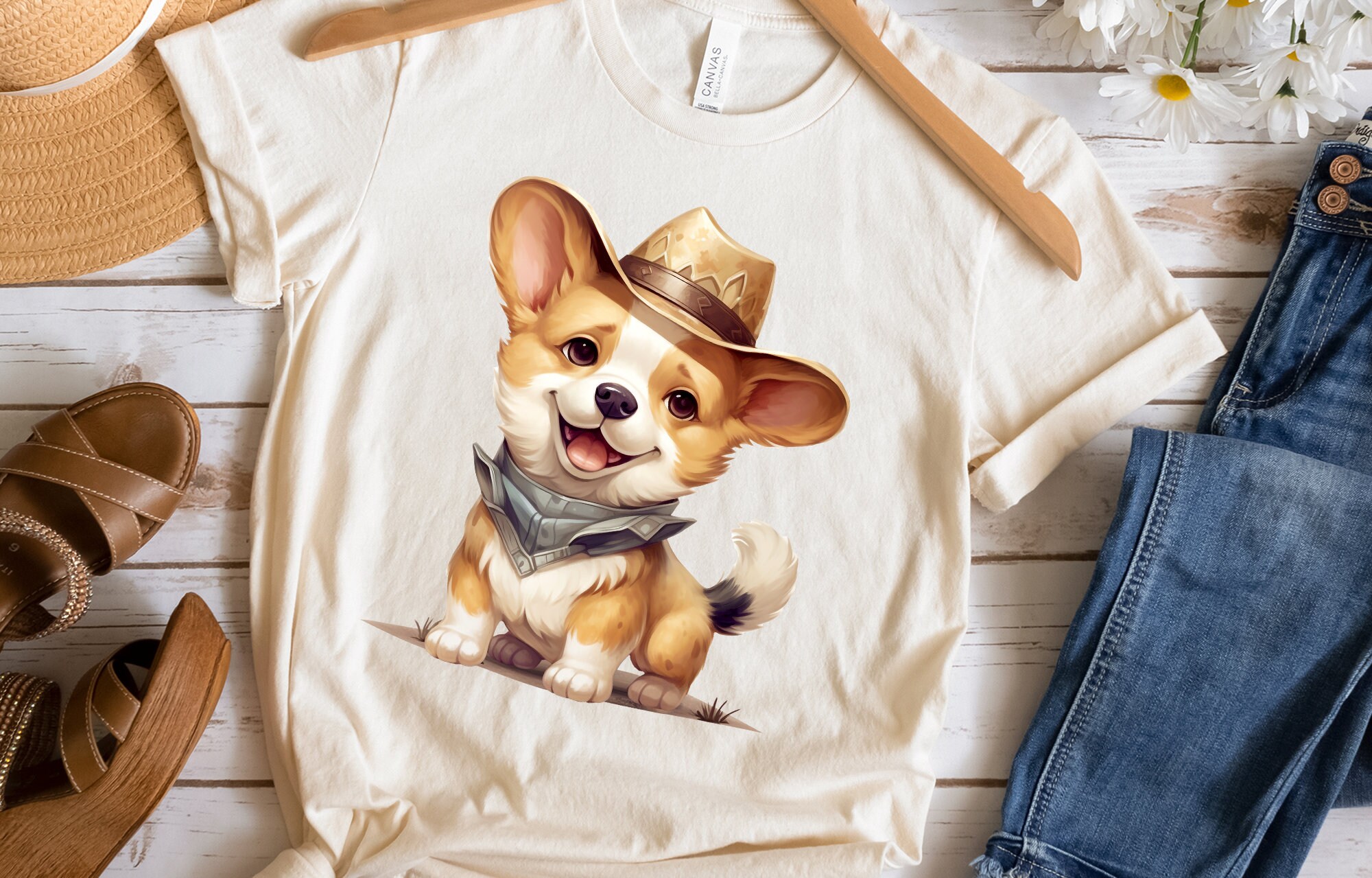 Western Themed Cute Corgi With Cowboy Hat PNG | Cartoon Corg Puppy Wild ...