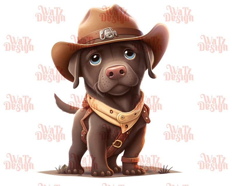 Western Themed Chocolate Labrador PNG Cute Cartoon Brown Lab - Etsy
