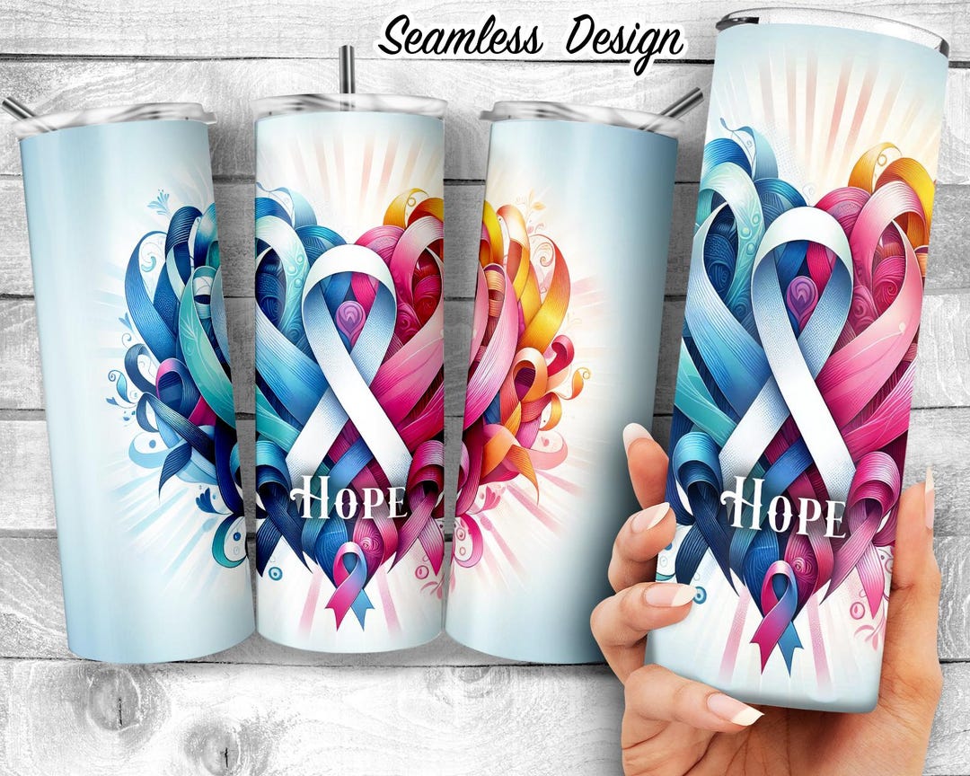 Cancer Awareness Heart Ribbon Design | Hope and Strength 20oz Skinny ...