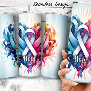Cancer Awareness Heart Ribbon Design | Hope and Strength 20oz Skinny ...