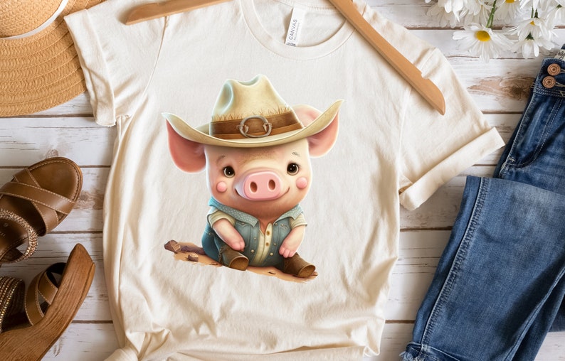Cute Pig With Cowboy Hat Png, Western Themed Baby Piglet Sublimation ...