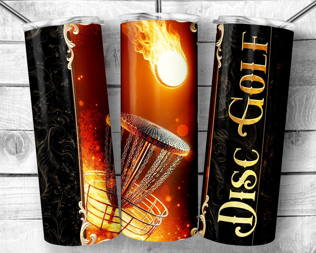 Flaming Disc Golf Disc and Basket 20 Oz Skinny Tumbler Sublimation ...