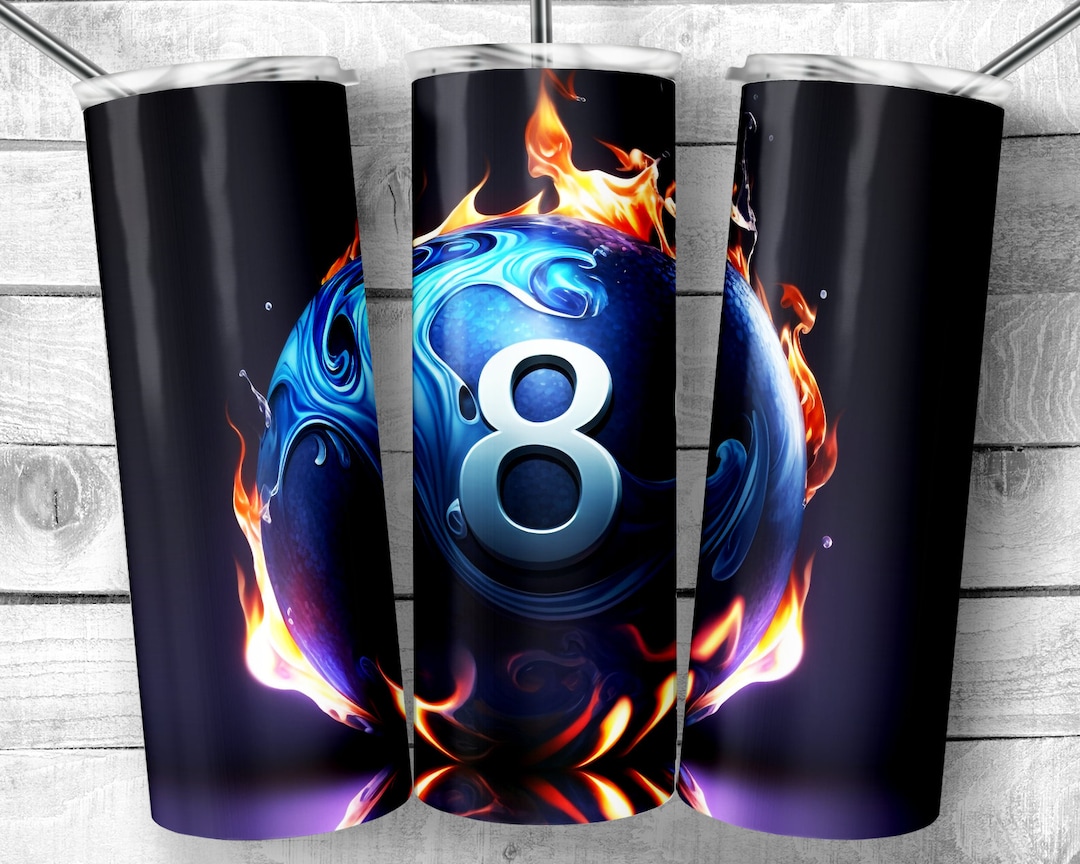 Flaming Pool Ball 20 Oz Skinny Tumbler Sublimation Design, Blue 8 Ball ...