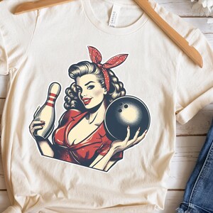 Classic Bowling Lady Png, Retro Girl With Bowling Ball and Pin ...