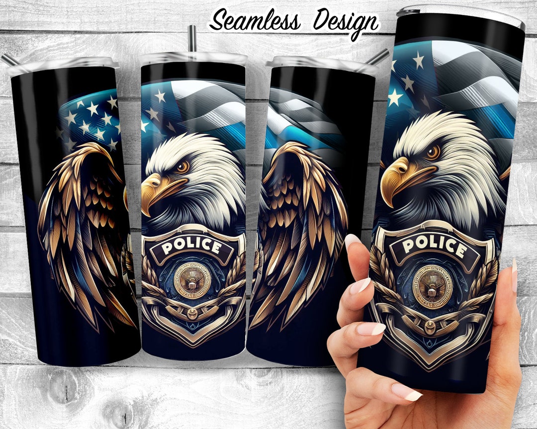 Police Eagle and Badge Design, Police Emblem 20oz Skinny Tumbler Design ...