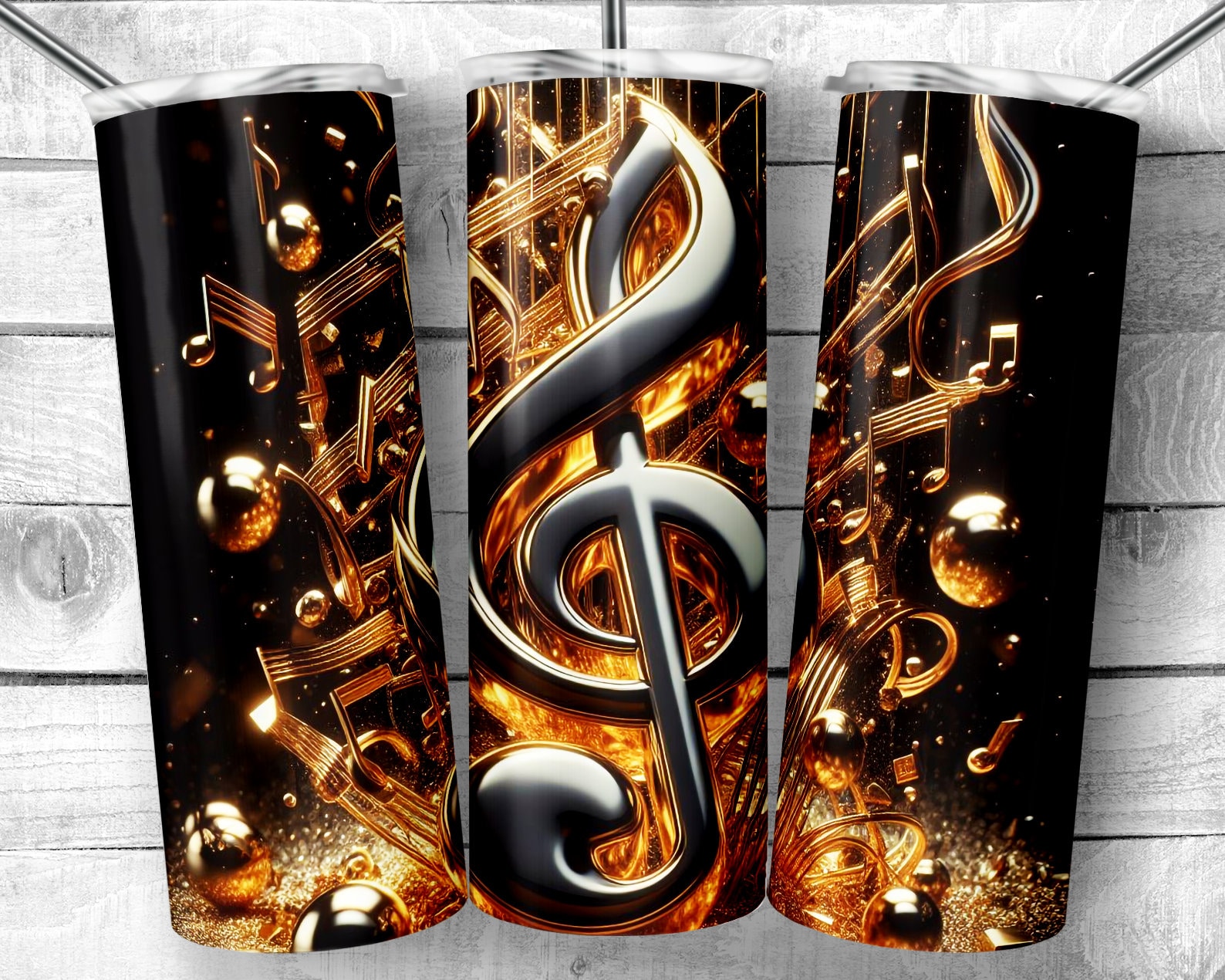 Gold and Black Music Clef 20oz Skinny Tumbler Design, Luxury 3d Music ...