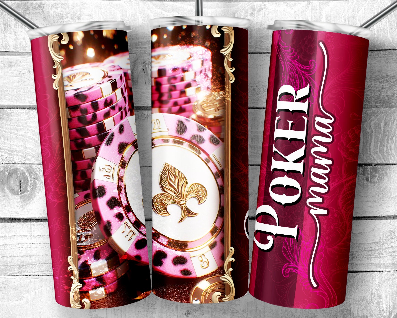 Gold and Pink Leopard Print Poker Mama 20oz Skinny Tumbler Sublimation ...