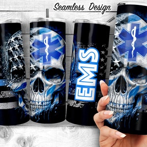 EMS Flag Patriotic Skull 20oz Skinny Tumbler Design | American Flag on ...