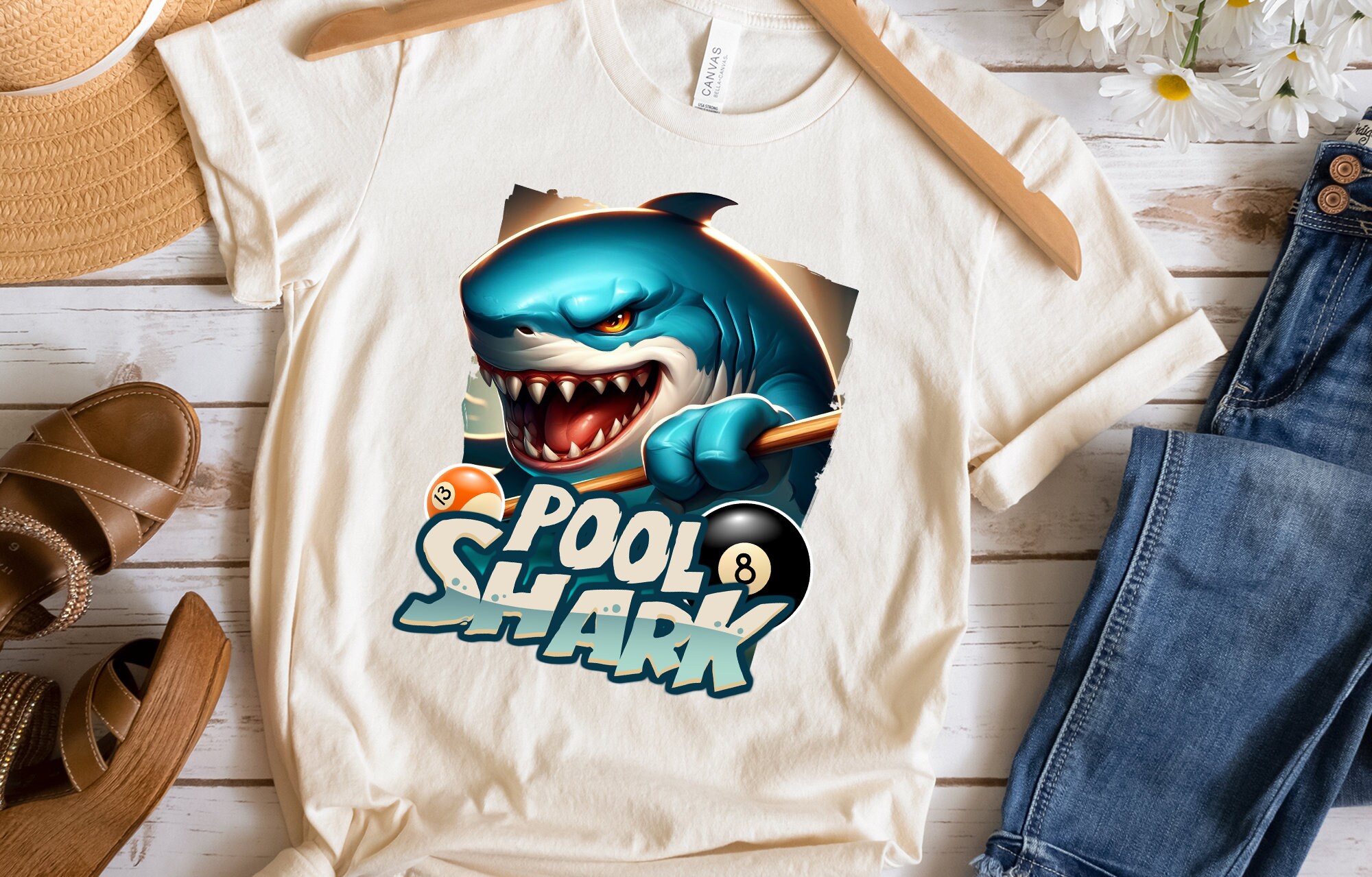 Pool Shark Billiards Png, Shark Holding Pool Cue Sublimation Design ...