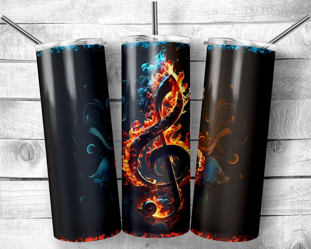 Flaming Music Clef 20oz Skinny Tumbler Design, 3d Music Tumbler Wrap ...
