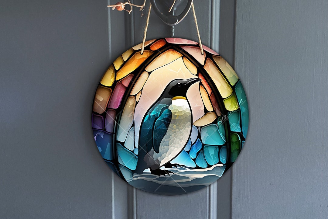 Faux Stained Glass Penguin Sign, Antarctic Bird With Glass Background ...