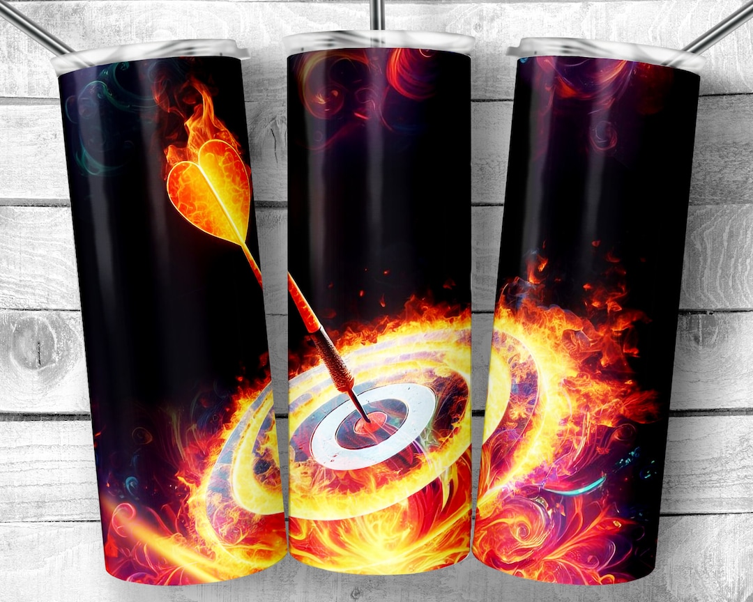 Flaming Dart and Dart Board 20 Oz Skinny Tumbler Sublimation Design ...