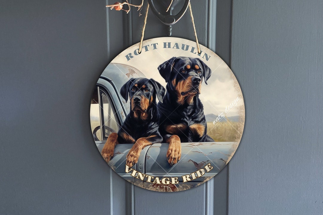 Rottweiler and Vintage Pickup Truck Wreath Center, Rottie in Front of ...