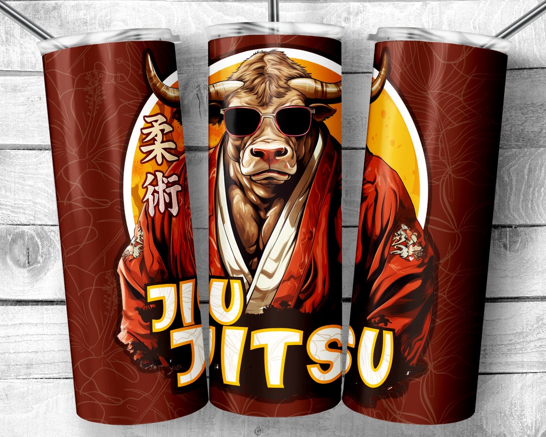 Jiu Jitsu Bull 20oz Skinny Tumbler Sublimation Png, Cartoon Steer With ...