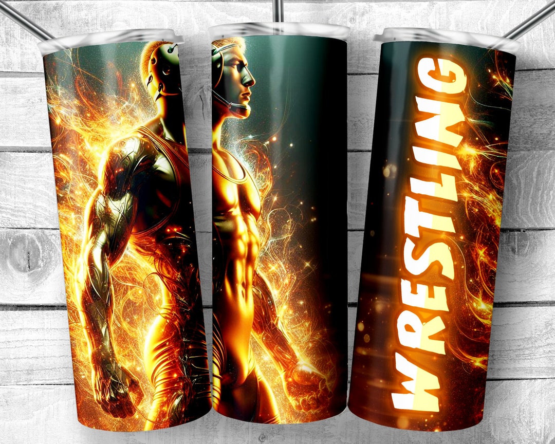 Wrestler With Flames 20oz Skinny Tumbler Sublimation Design, Amateur ...