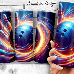 Flaming Bowling Ball Hitting Pins 20 Oz Skinny Tumbler Sublimation ...