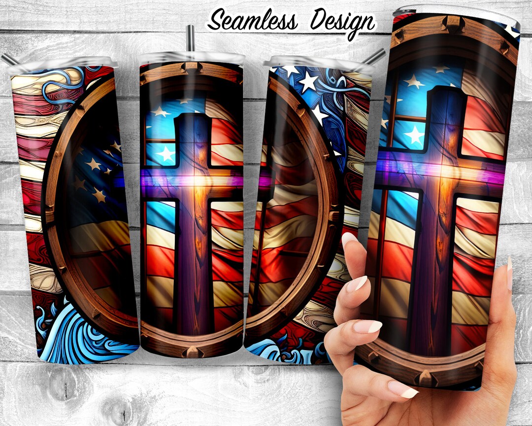 Stained Glass 20oz Skinny Tumbler Cross Design, Christian Tumbler Wrap ...