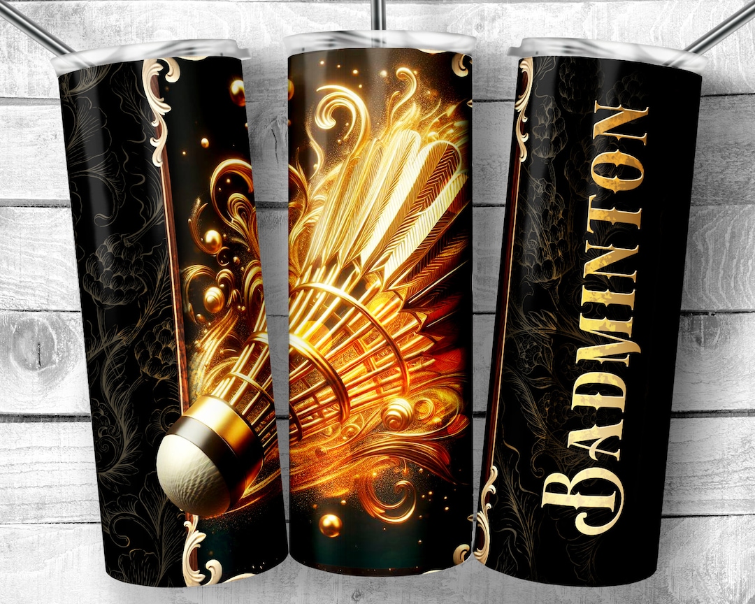 Gold and Black Badminton 20oz Skinny Tumbler Sublimation Design, Luxury ...