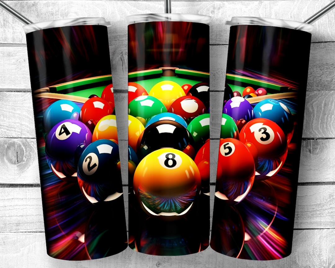 Colorful Billiards Balls 20 Oz Skinny Tumbler Sublimation Design, Pool ...