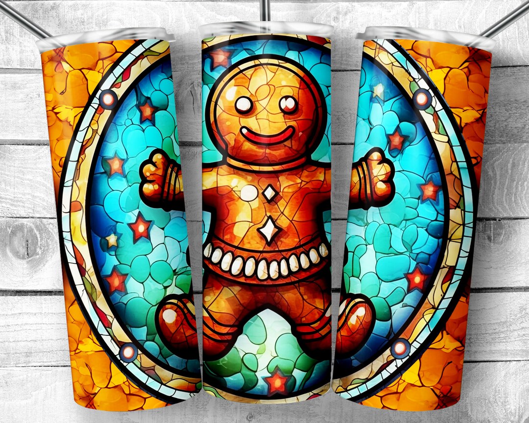 Faux Stained Glass Gingerbread Man 20oz Skinny Tumbler, Cheerful ...