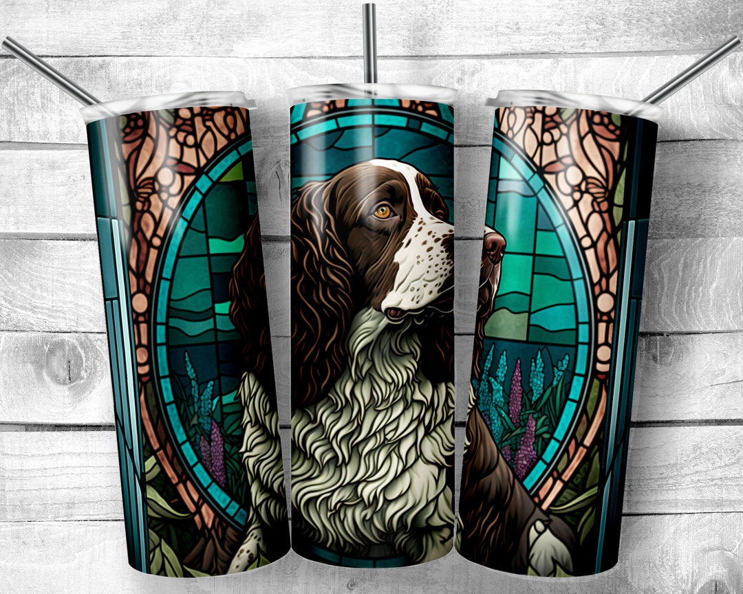 English Springer Spaniel Stained Glass 20oz Skinny Tumbler Design ...