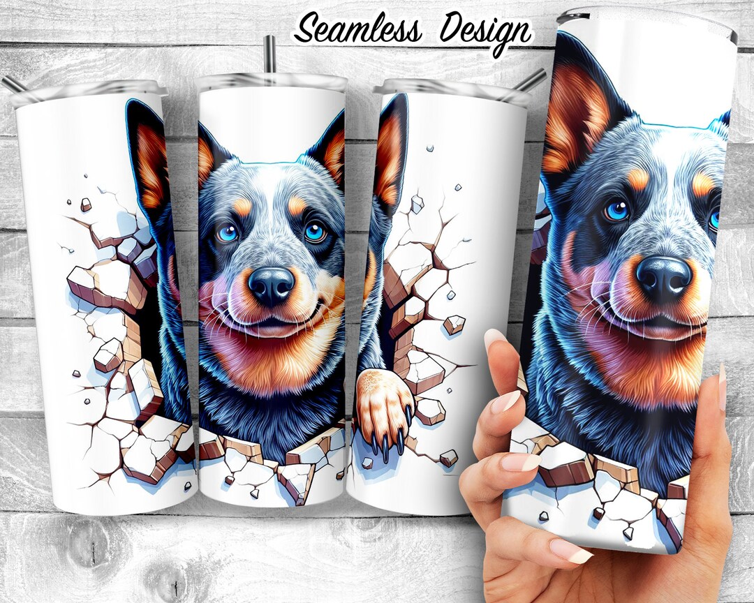 Blue Heeler Breaking Out 20oz Skinny Tumbler Design, Heeler Dog Pop-out ...