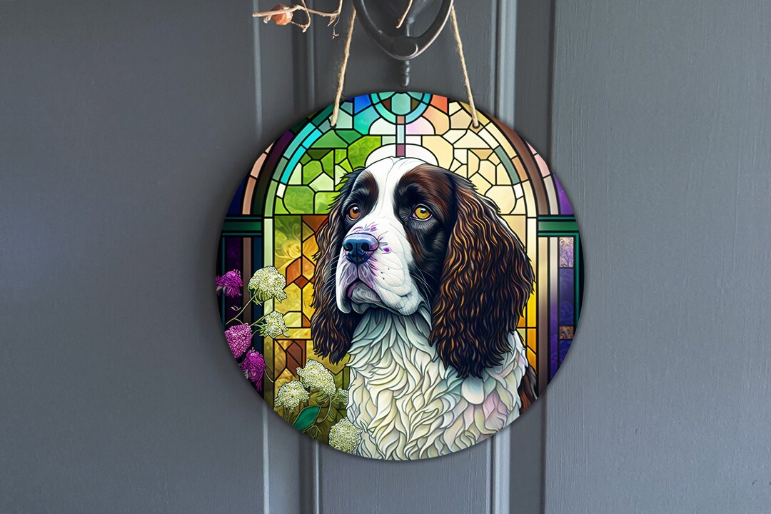 Faux Stained Glass English Springer Spaniel Sign, ESS Round Vintage ...
