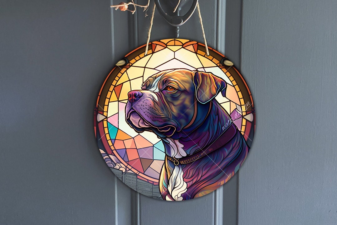 Faux Stained Glass American Bully Sign, Round Vintage Bully Pit Sign ...