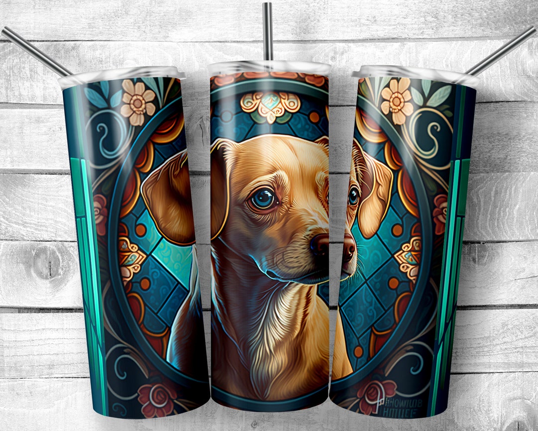 Chiweenie Stained Glass 20oz Skinny Tumbler Design, Choxie Ornate Stain ...