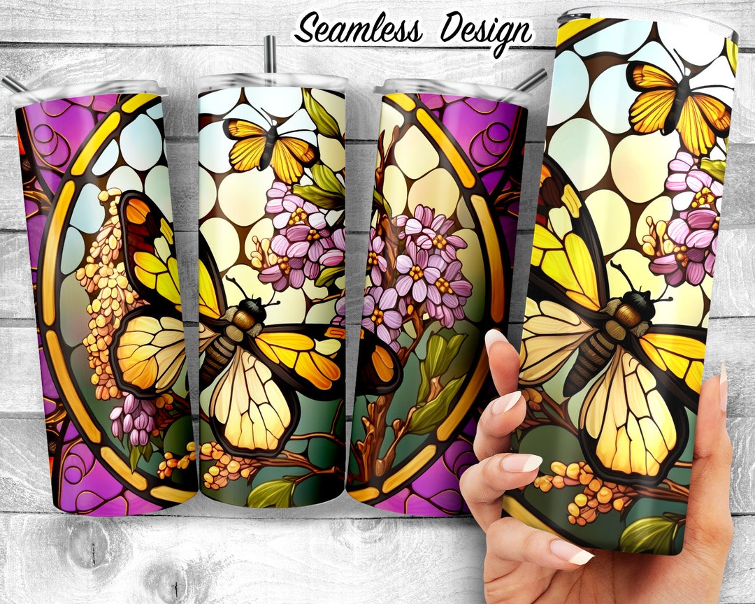 Monarch Butterfly Faux Stained Glass 20oz Skinny Tumbler Design ...