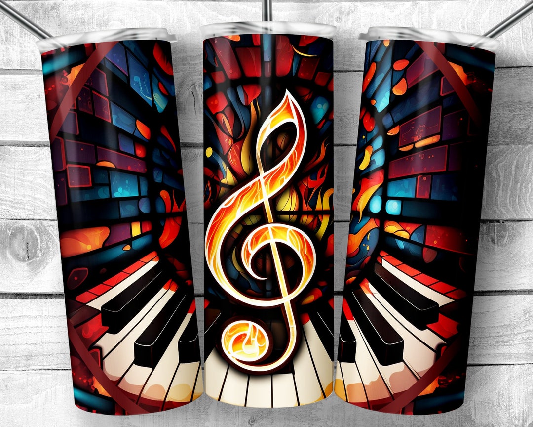Stained Glass Music Note and Piano Keys 20oz Skinny Tumbler Design ...