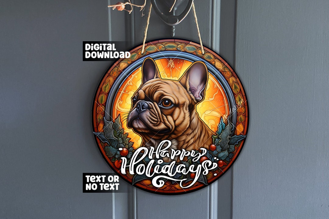 Christmas Faux Stained Glass French Bulldog Sign, Round Frenchie Sign ...