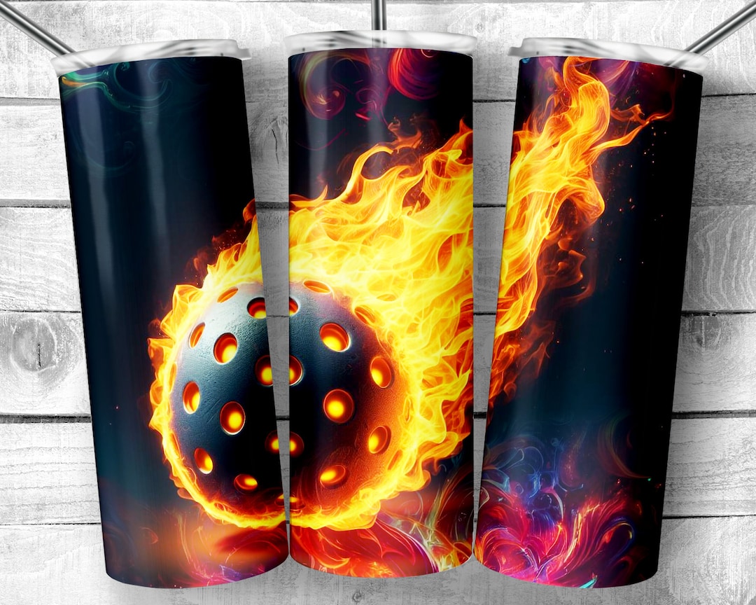 Flaming Pickleball 20oz Skinny Tumbler Sublimation Design, Pick Ball on ...