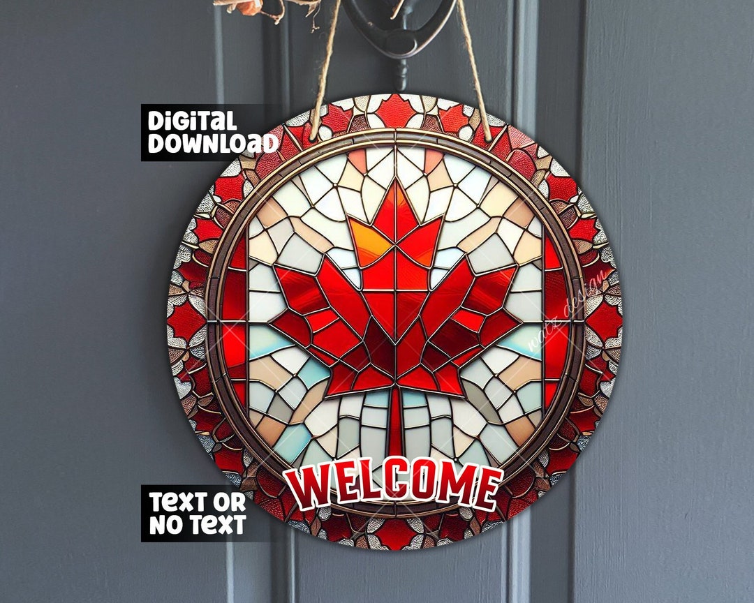 Vintage Canadian Flag Faux Stained Glass Design, Classic Canada Flag ...