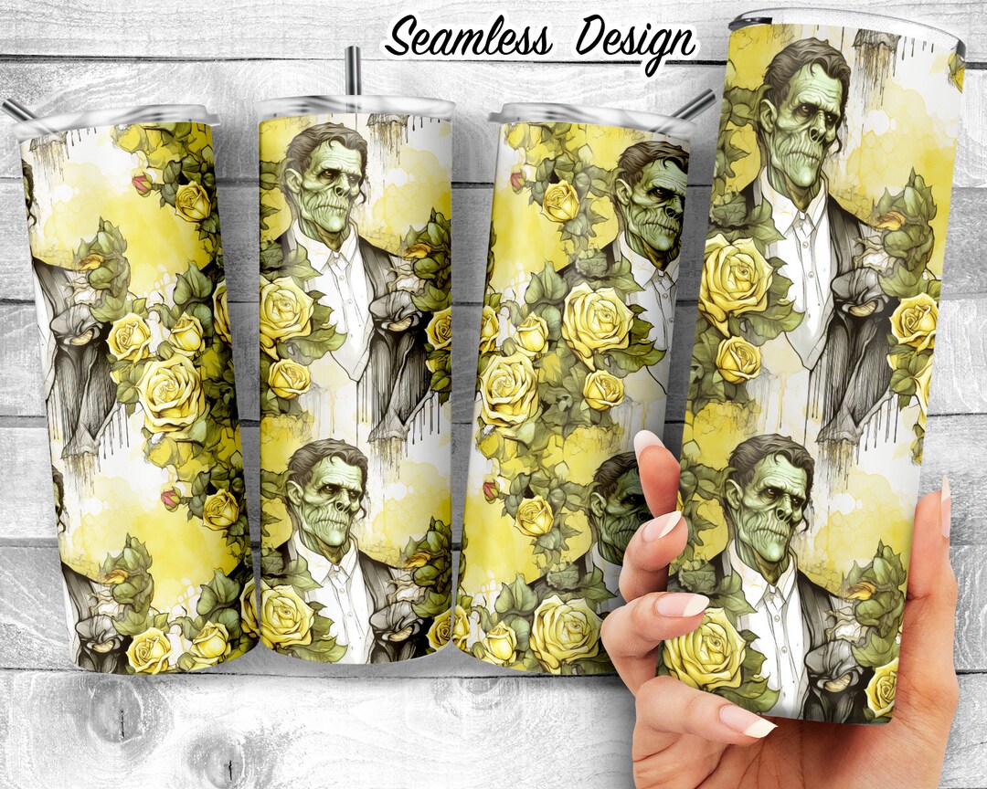 Vintage Frankenstein in Floral Pattern 20oz Skinny Tumbler Design ...